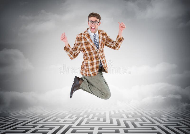 Businessman Jumping Over Maze Stock Photo - Image of grey, flare: 85214438