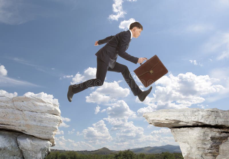 Businessman Jumping Over Rocks Stock Image - Image of high, excited ...