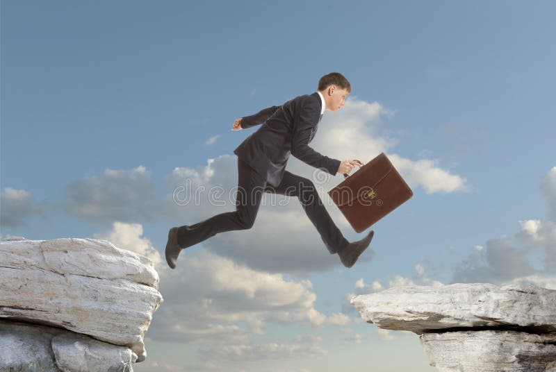 Businessman Jumping Over Rocks Stock Photo - Image of bridge, career ...