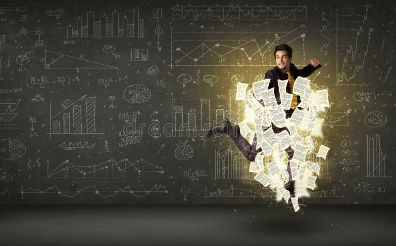 Businessman Jumping with Paper Document Cloud Stock Image - Image of ...