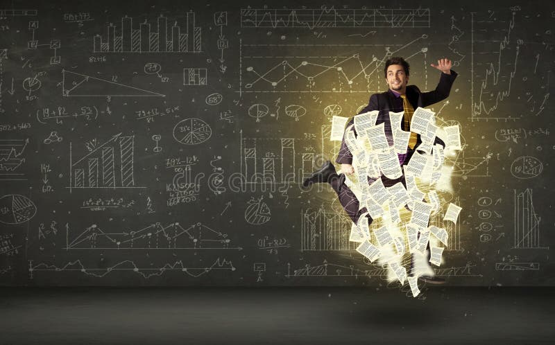 Businessman Jumping with Paper Document Cloud Stock Image - Image of ...