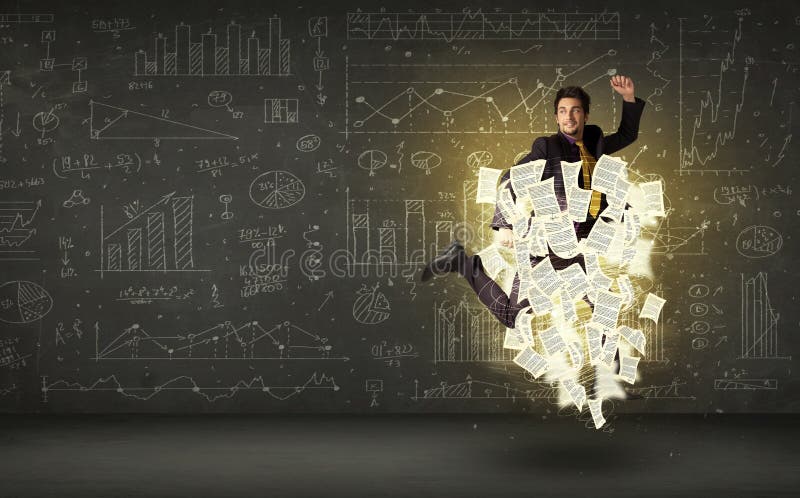 Businessman Jumping with Paper Document Cloud Stock Image - Image of ...