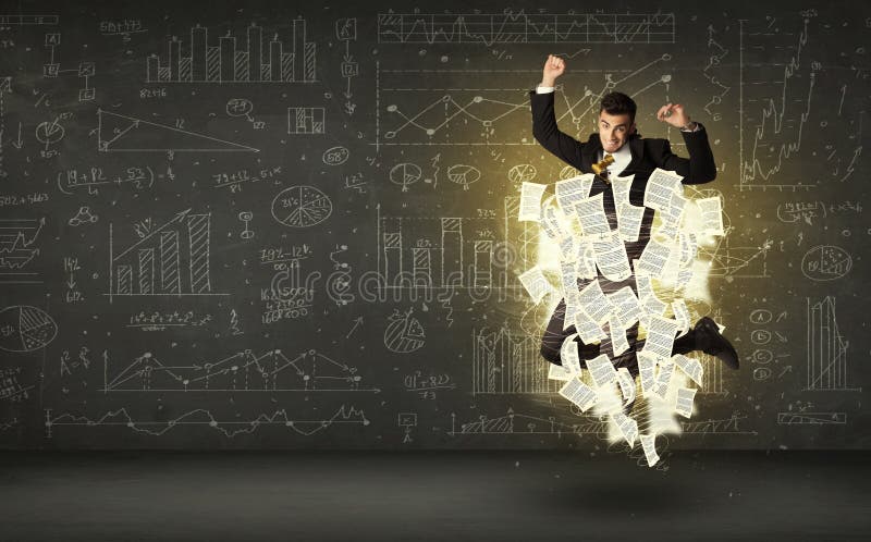 Businessman Jumping with Paper Document Cloud Stock Image - Image of ...