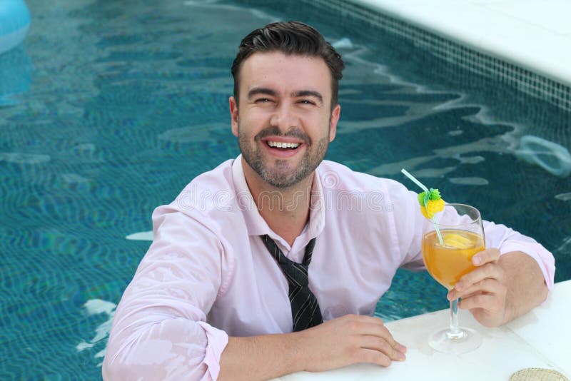 Businessman Jumping into Pool after Work Stock Image - Image of booze ...
