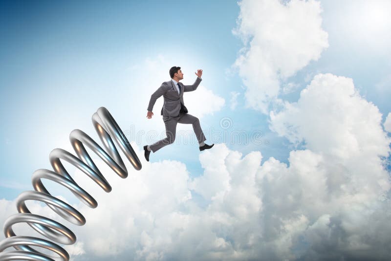 The Businessman Jumping from Spring in Promotion Concept Stock Image ...