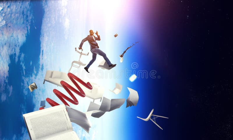 Businessman Jumping on Springboard . Mixed Media Stock Image - Image of ...