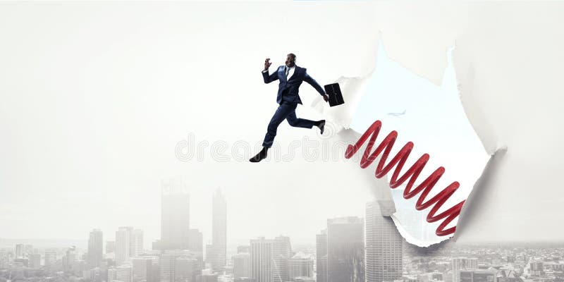 Businessman Jumping on Springboard . Mixed Media Stock Image - Image of ...