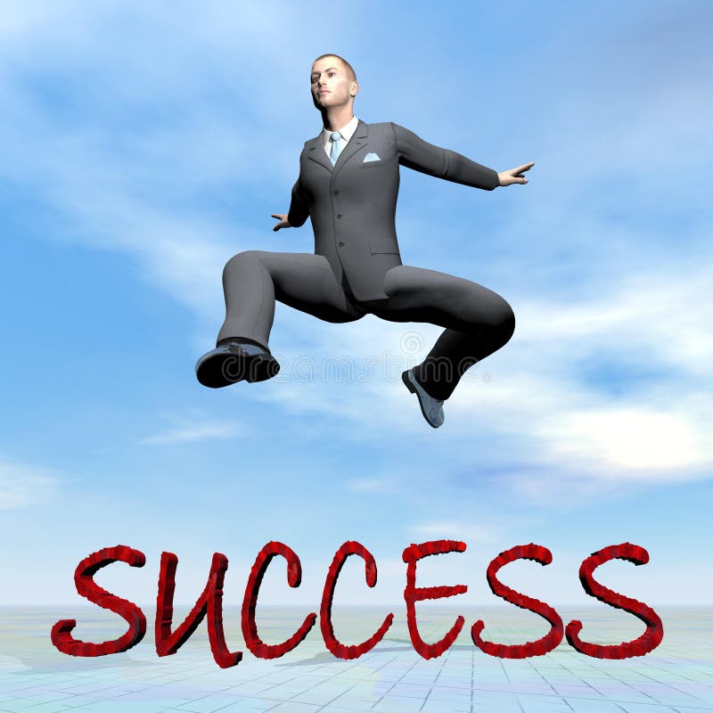 Businessman Jumping upon Success Word - 3D Render Stock Illustration ...