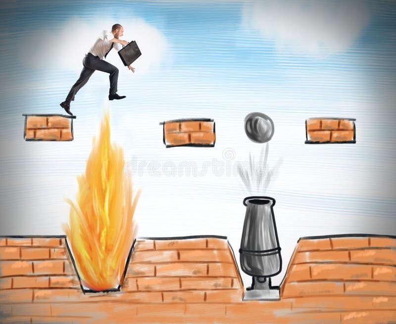 Businessman Jumps To Overcome Obstacles Stock Illustration ...