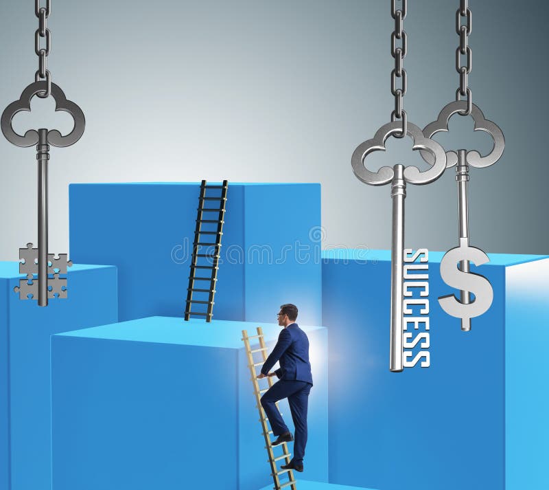 Businessman in Key To Financial Success Concept Stock Photo - Image of ...