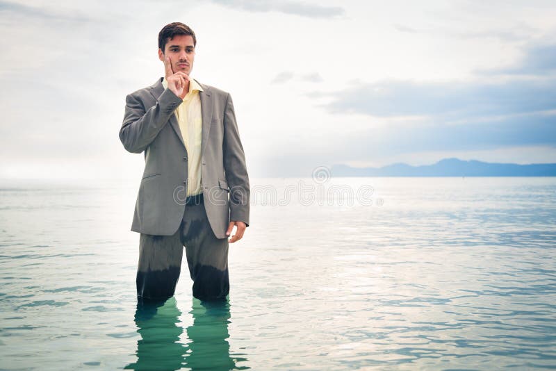 Businessman Knee-deep in Water Stock Image - Image of vacation, tourism ...