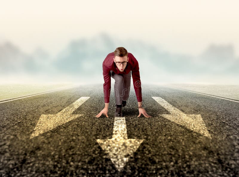 Businessman Kneeling in Ready Position Stock Image - Image of initiate ...