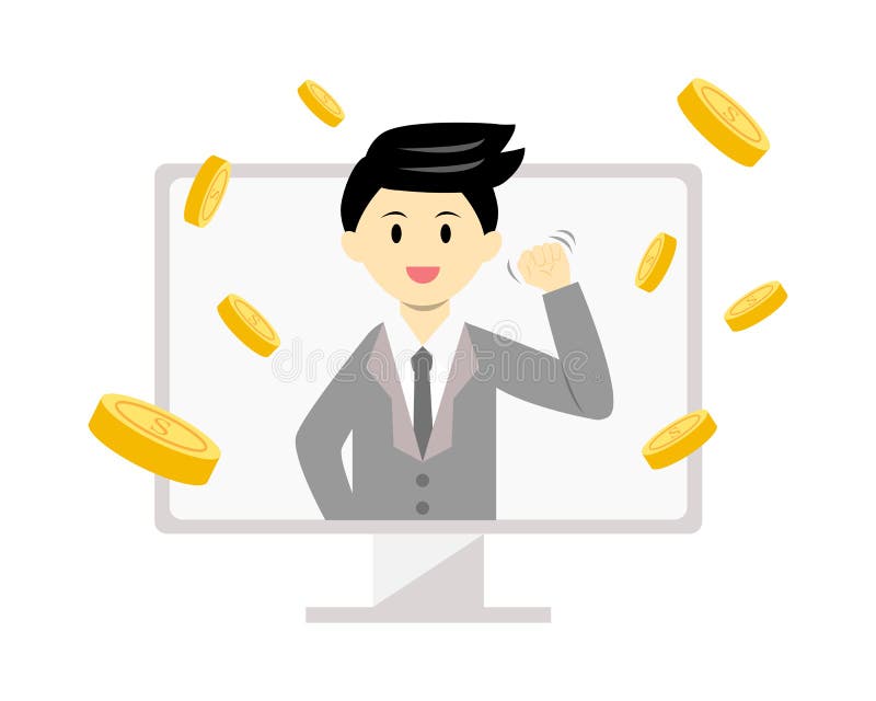 Businessman Knocking Computer S Screen Let the Coins Flowing To Outside ...