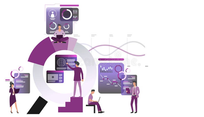 Businessman and Lady Group Analysts Working Graphs Illustration ...