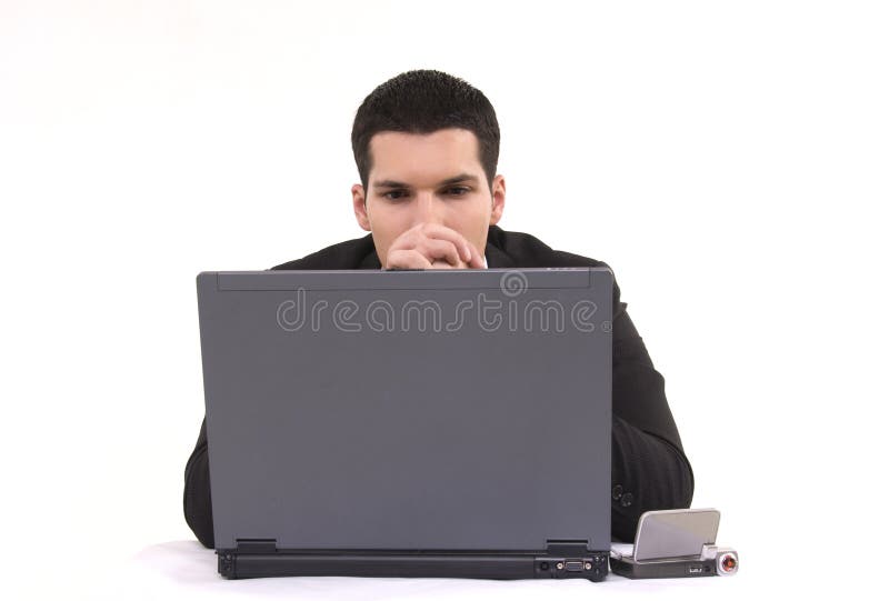 Frightened People Hiding Behind Computer Screen Stock Image - Image of ...