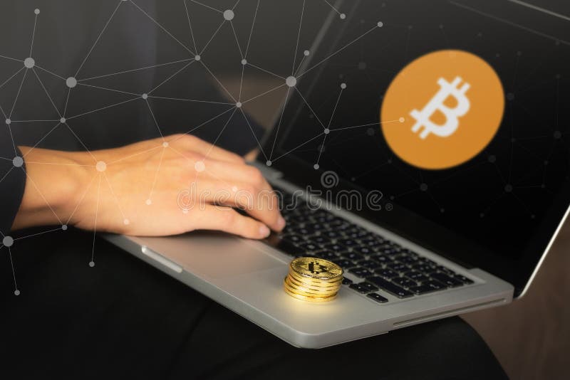Businessman on Laptop with Bitcoin Coins Stock Image - Image of ...