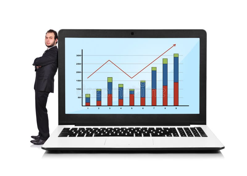 Businessman and Laptop with Chart Stock Image - Image of graphic ...