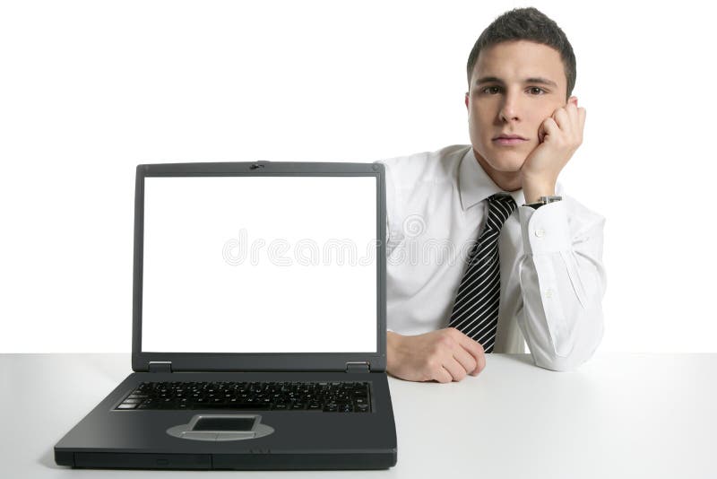 Businessman with Laptop Computer, Bad News Stock Image - Image of ...