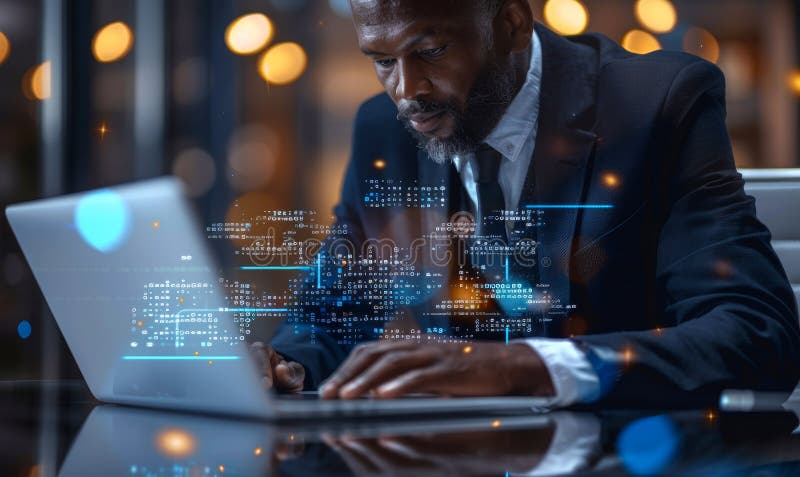 Businessman on Laptop with Digital Documents Paperless Workflow Enterprise Content Management ...