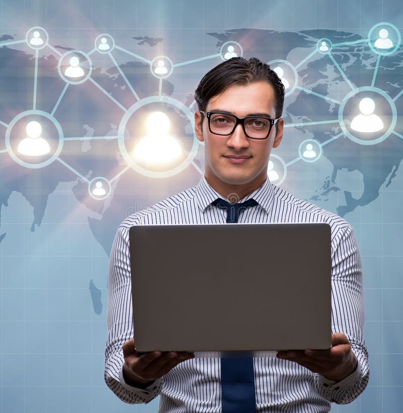 Businessman with Laptop in Social Network Concept Stock Photo - Image ...