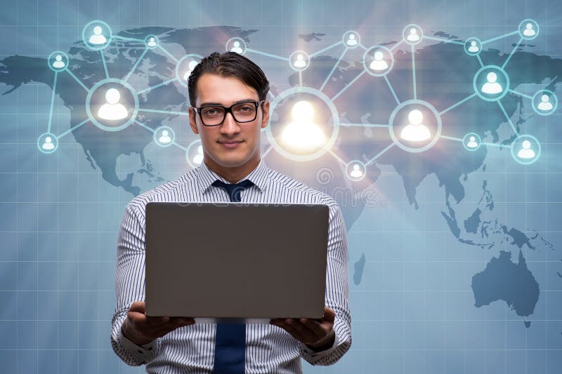 The Businessman with Laptop in Social Network Concept Stock ...