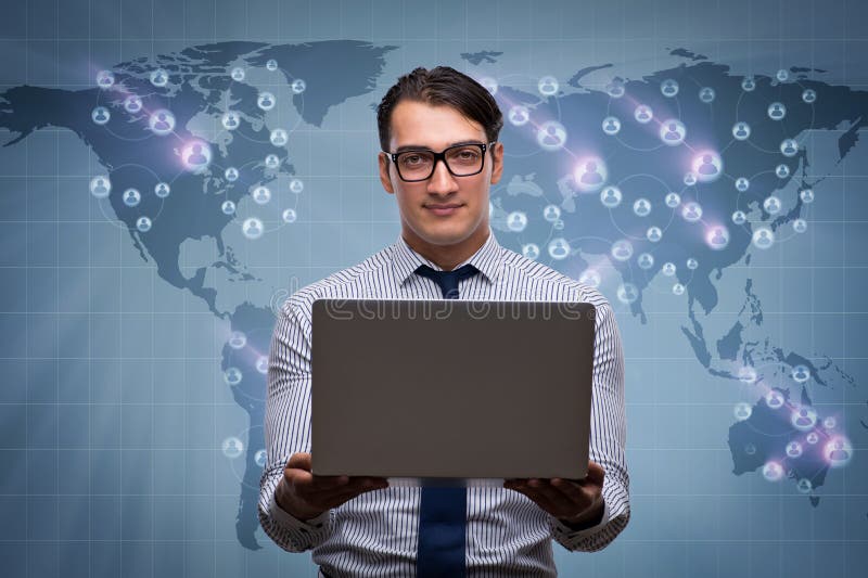 The Businessman with Laptop in Social Network Concept Stock ...