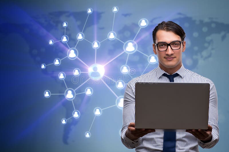 The Businessman with Laptop in Social Network Concept Stock ...