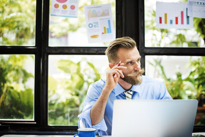 Businessman Laptop Technology Strategy Planning Working Concept Stock ...