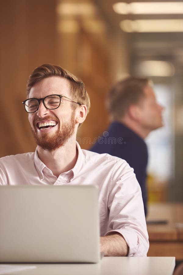 Businessman with Laptop Working on Table in Office Coffee Shop Stock ...