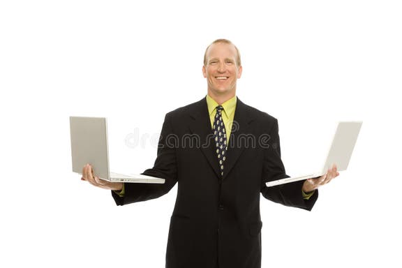 Businessman with laptops stock image. Image of hand, hold - 2386285
