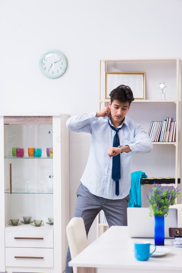 The Businessman Late for Office Due To Oversleeping after Overnight ...