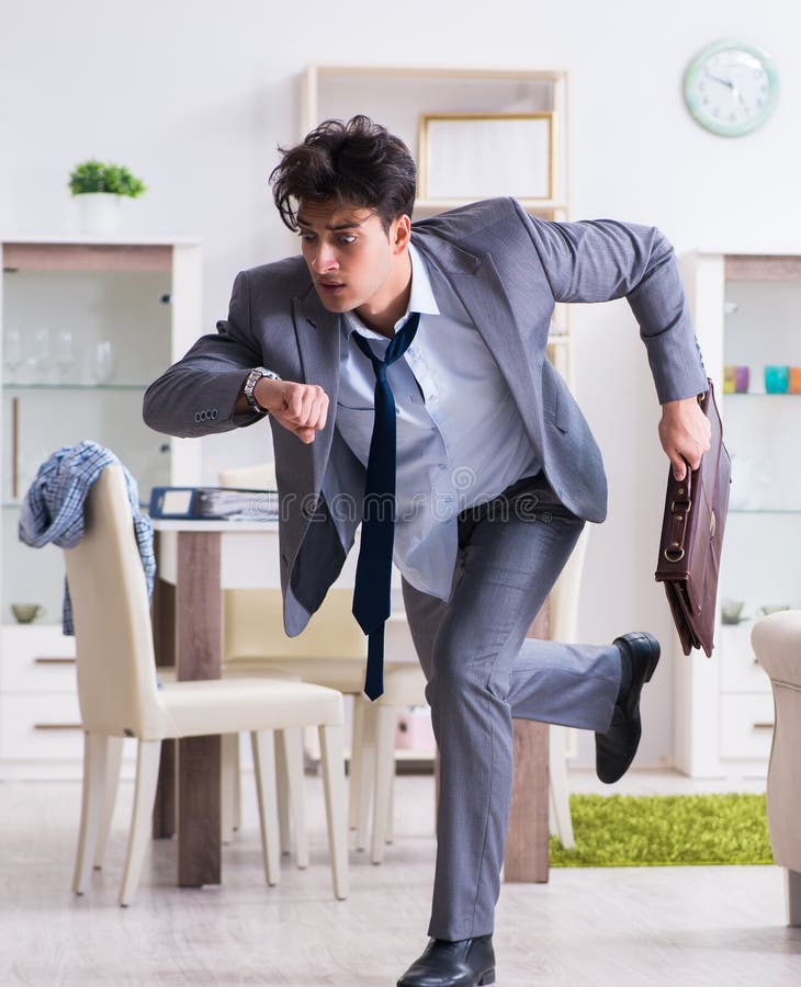 Businessman Late for Office Due To Oversleeping after Overnight Stock ...