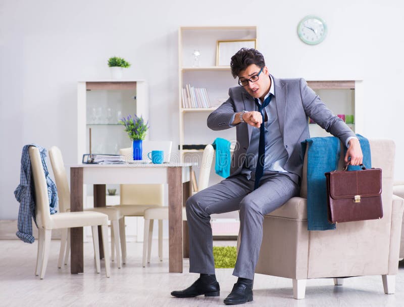 Businessman Late for Office Due To Oversleeping after Overnight Stock ...