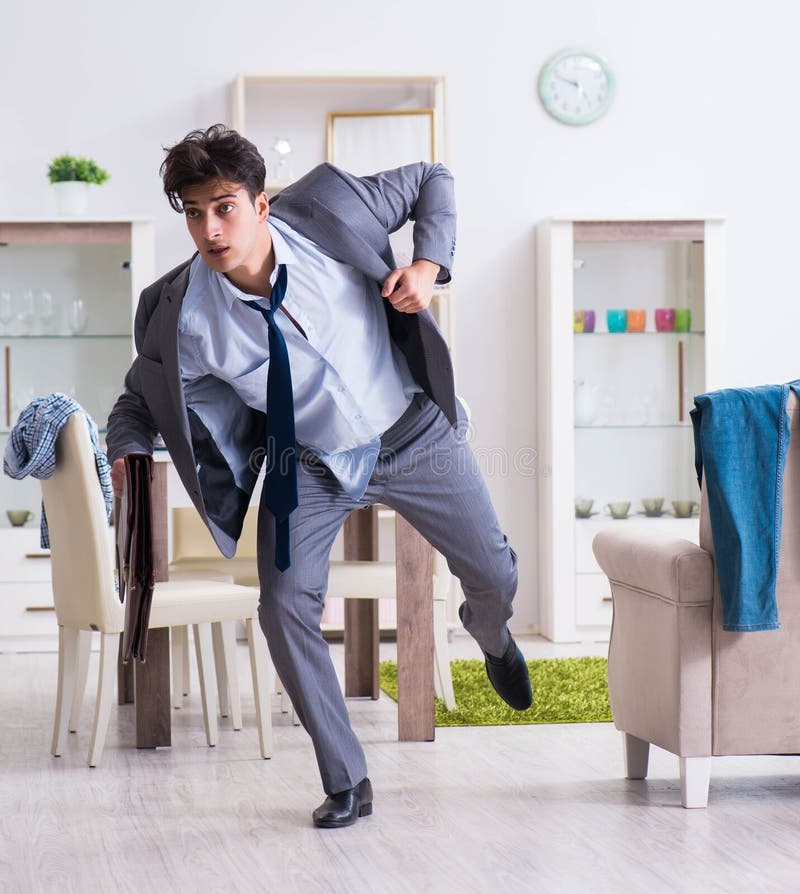 Businessman Late for Office Due To Oversleeping after Overnight Stock ...