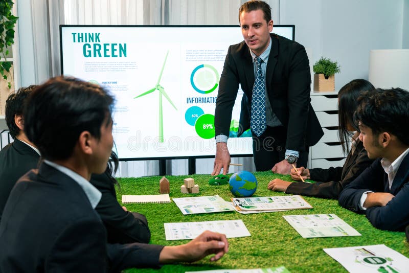 Businessman Leader Give Presentation on Eco-friendly Implementation ... Businessman Leader Give Presentation on Eco-friendly Implementation ...