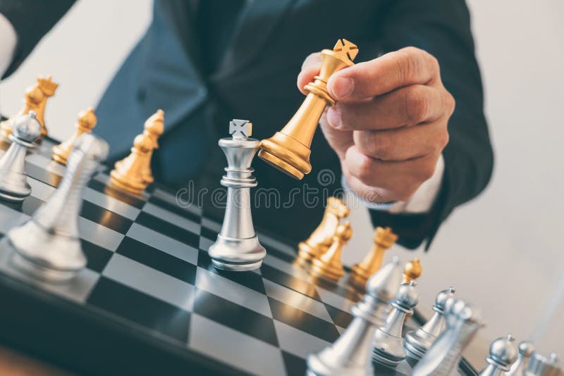 Businessman Leadership Playing Chess and Thinking Strategy Plan Stock ...