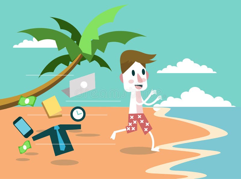 Businessman Leave Everything and Jumping To the Beach.vacation and ...
