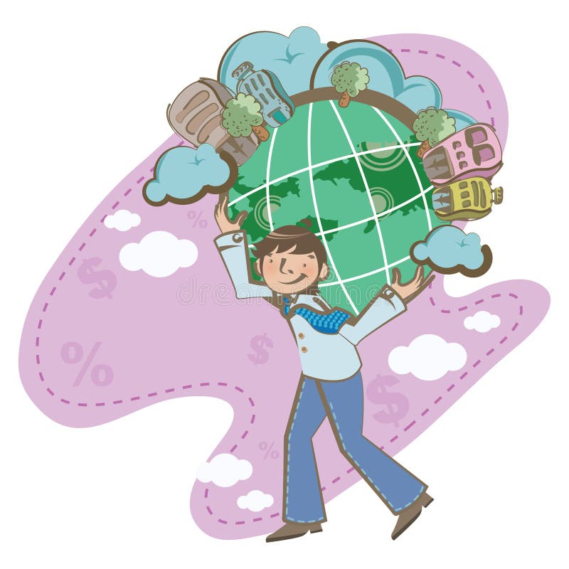 Men Lift World Globe in Bulb Stock Vector - Illustration of globe ...