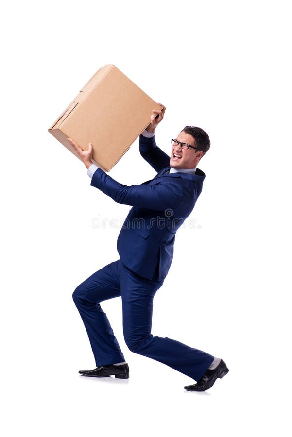 The Businessman Lifting Box Isolated on White Stock Image - Image of ...