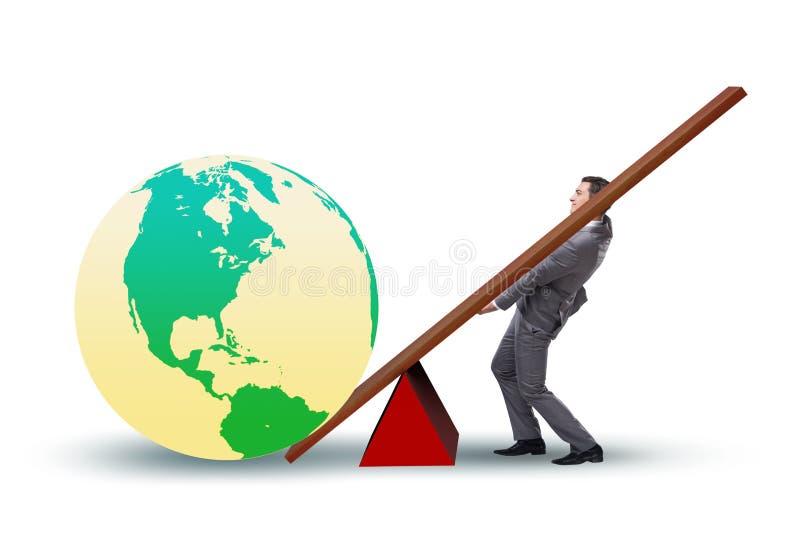 Businessman Lifting the Earth in Challenge Concept Stock Photo - Image ...