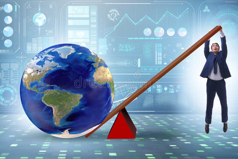 Businessman Lifting the Earth in Challenge Concept Stock Image - Image ...