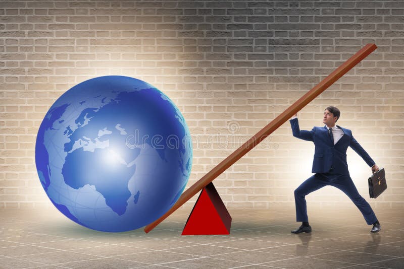 Businessman Lifting the Earth in Challenge Concept Stock Photo - Image ...