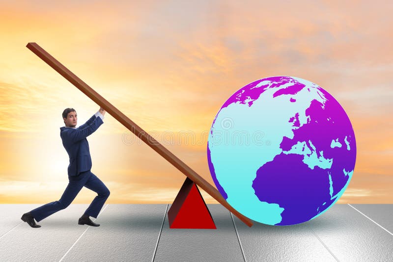 Businessman Lifting the Earth in Challenge Concept Stock Photo - Image ...