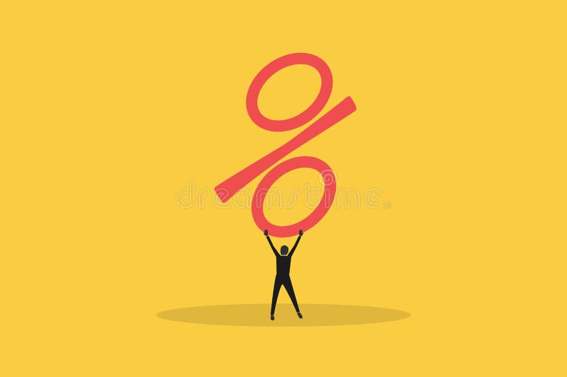 Businessman Lifting Up Percentage Sign. Concept of Inflation or Interest Rate Falling Down ...