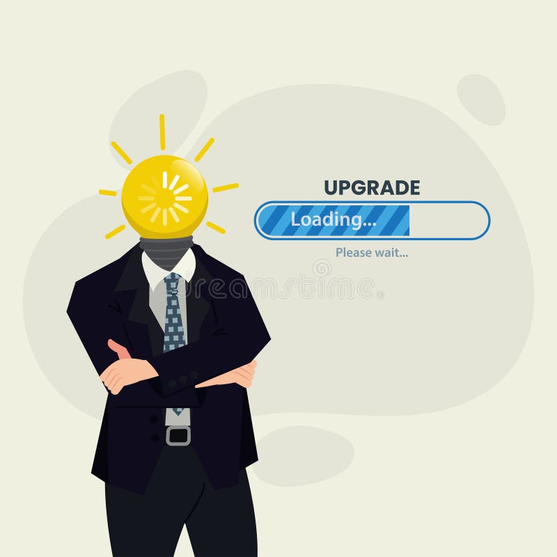 Businessman with Light Bulb Head and Loading Bar. Upgrade Brain and ...