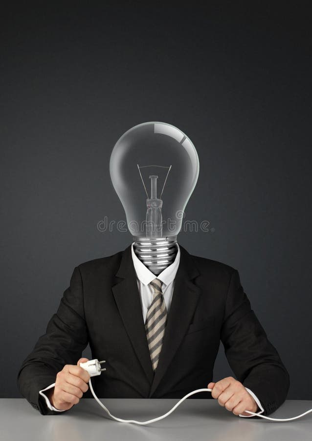 Businessman with Light Bulb Head and Plug, Switch Ideas Creative Stock ...