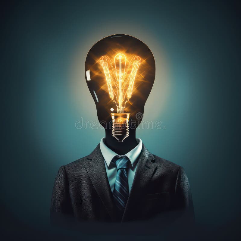 Businessman and Light Bulb Metaphor. Businessman Integrated with Light ...