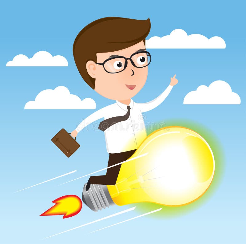 Businessman on Light Bulb Rocket Flying To Success, Business Concept ...