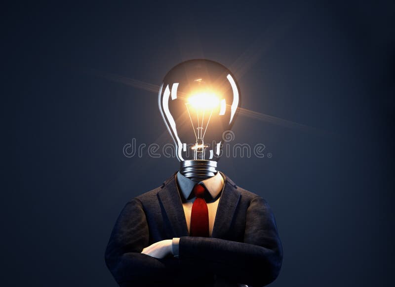 Businessman with Light Electric Bulb instead of Head. Idea Concept ...