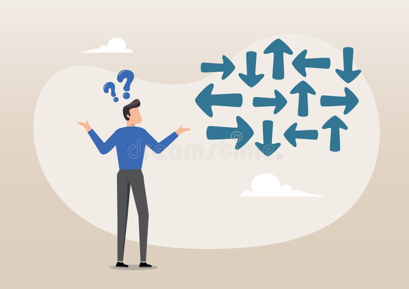 Businessman Look at Direction Arrows with Question Marks Stock Vector ...